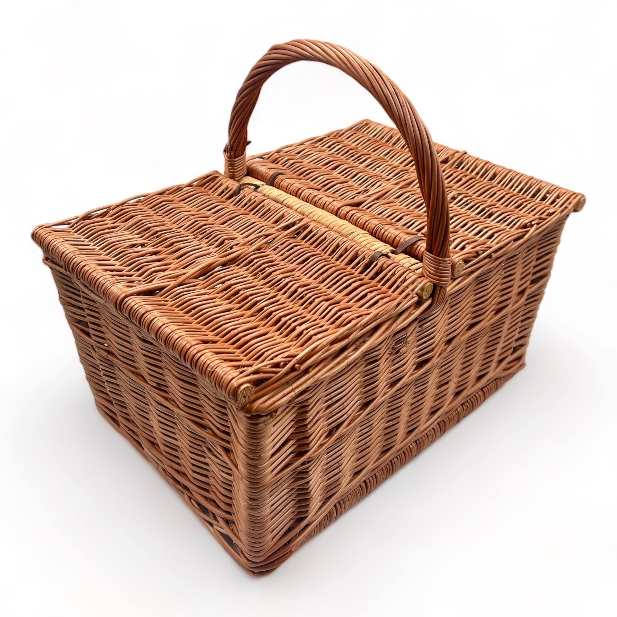 Cesta de mimbre con asa de picnic rectangular con tapas para almacenamiento